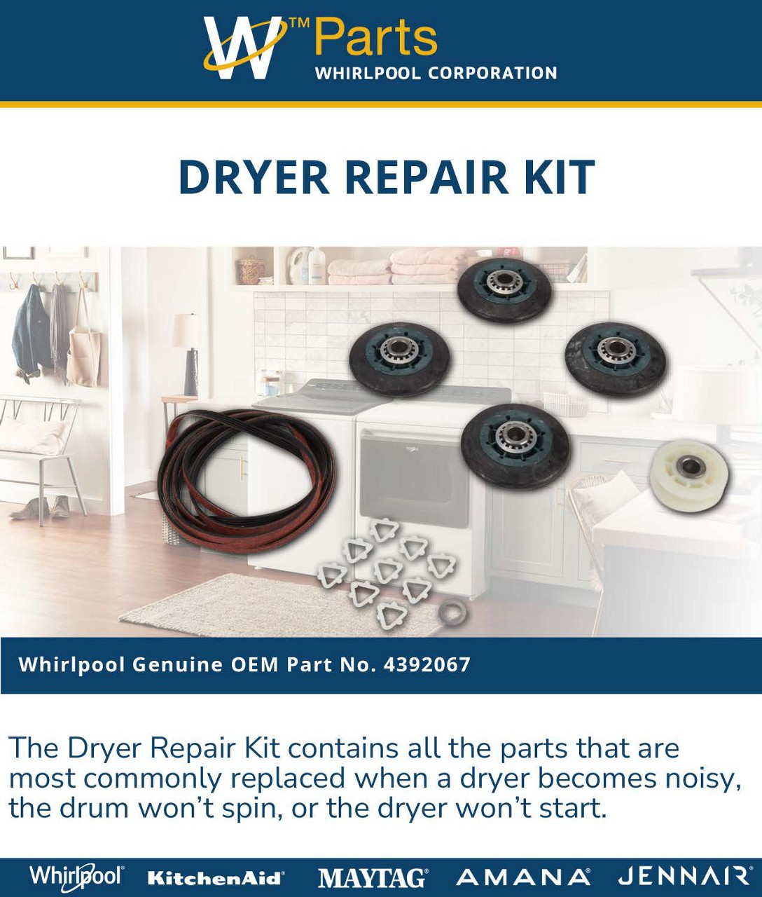 Appliance Parts 365. Whirlpool Dryer Maintenance Repair Kit 4392067